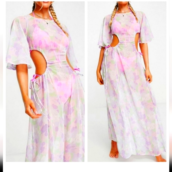 ASOS | Dresses | Asos Design Angel Sleeve Sheer Beach Maxi Dress In ...